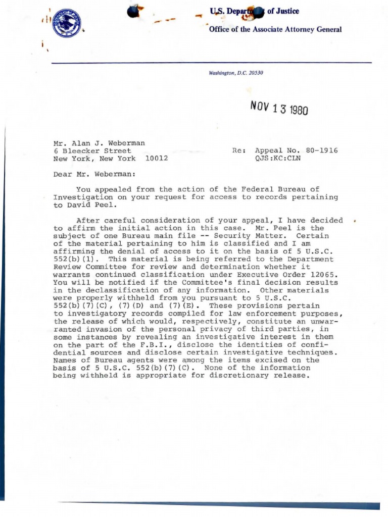 David Peel FBI Files | PDF | Government | Agencies Of The United States ...