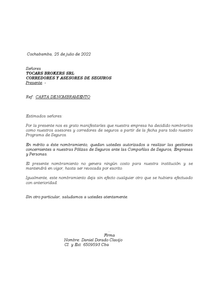 Carta de Nombramiento PN | PDF