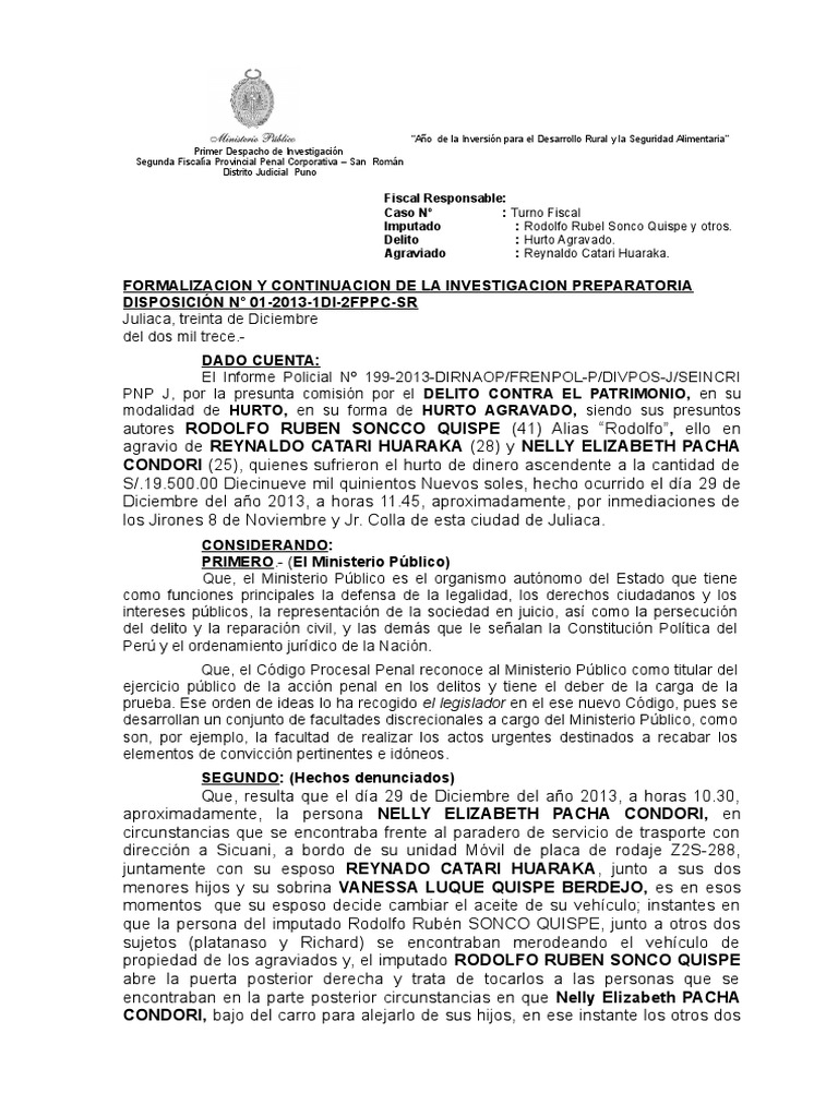 Formalización Caso Nº 2014-2-0 | PDF | Derecho penal | Procedimiento Criminal