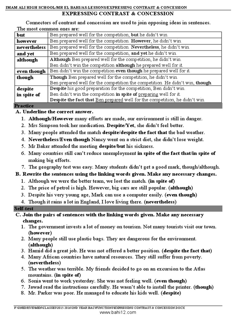 Expressing Contrast and Concession | PDF