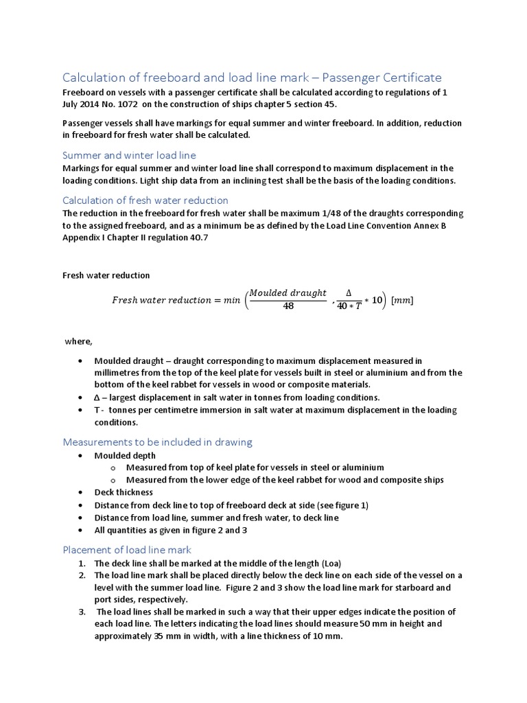 Note Calculation of Freeboard and Load Line Mark Passenger Certificate ...