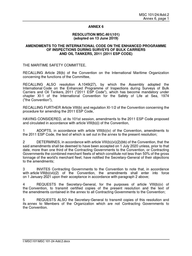 2011 ESP Code Amendments | PDF | Oil Tanker | Ships