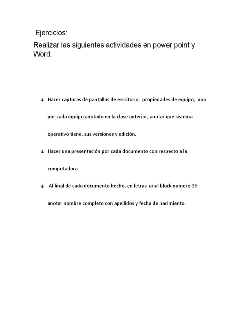 Ejercicios de PowerPoint y Word: Capturas de pantalla de equipos, sistemas operativos y ...