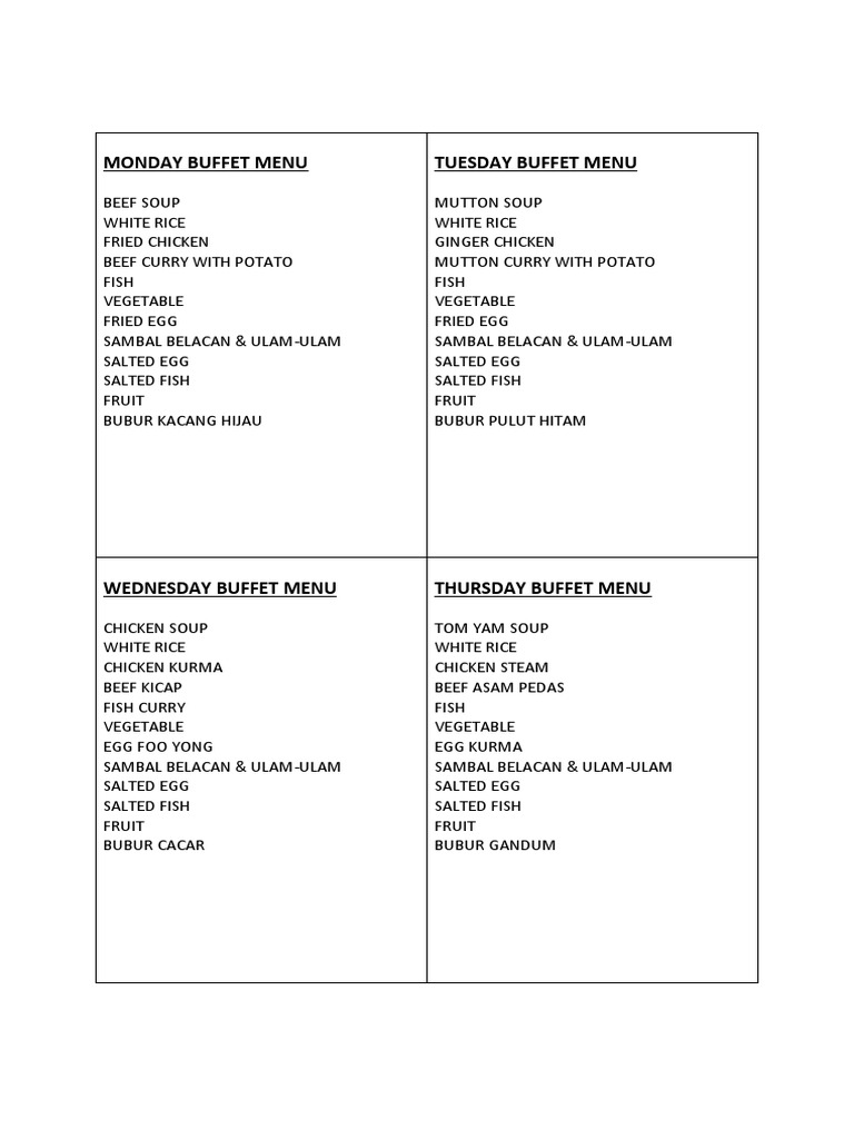 Buffet Menu 1 Pdf Curry Foods