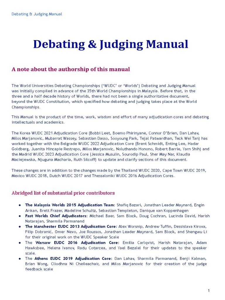 WUDC Judge Manual - Revised November 2022 | PDF | English As A Second ...