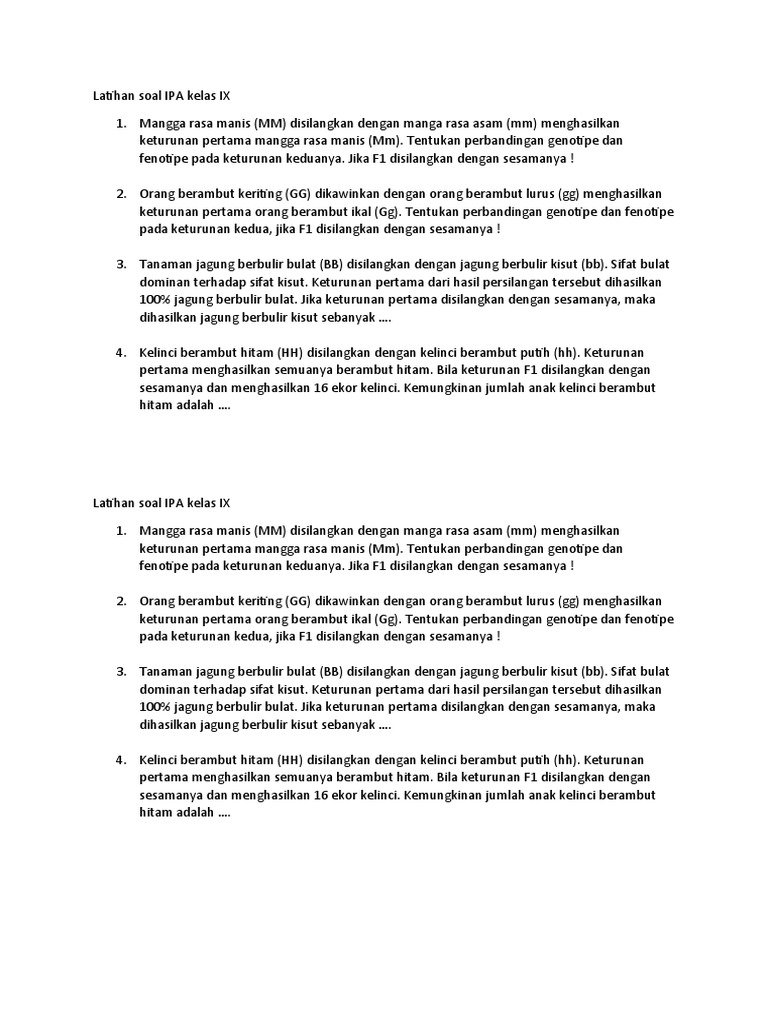 Latihan Soal IPA Kelas IX (Persilangan Monohibrid) | PDF