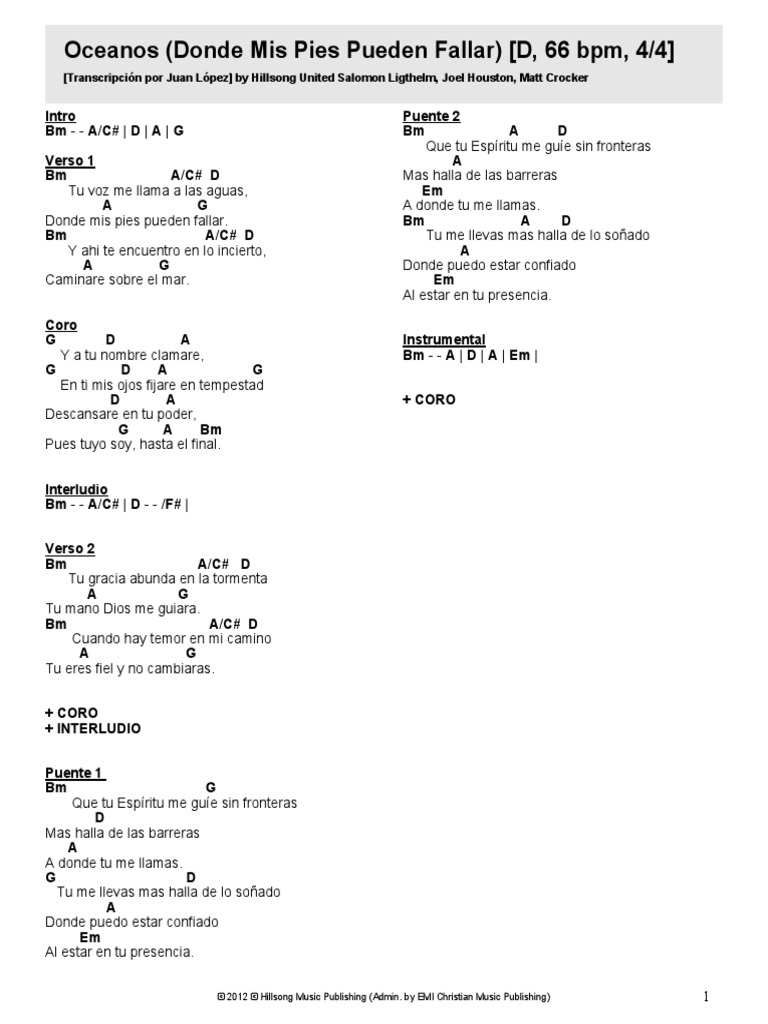 Oceanos (Donde Mis Pies Pueden Fallar) - D.PDF ORIGINAL | PDF | Música ...
