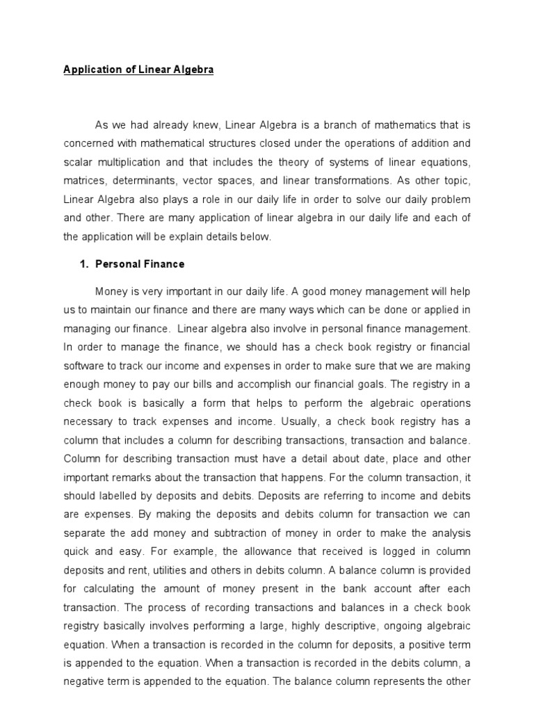 Application of Linear Algebra | PDF | Linear Algebra | Equations