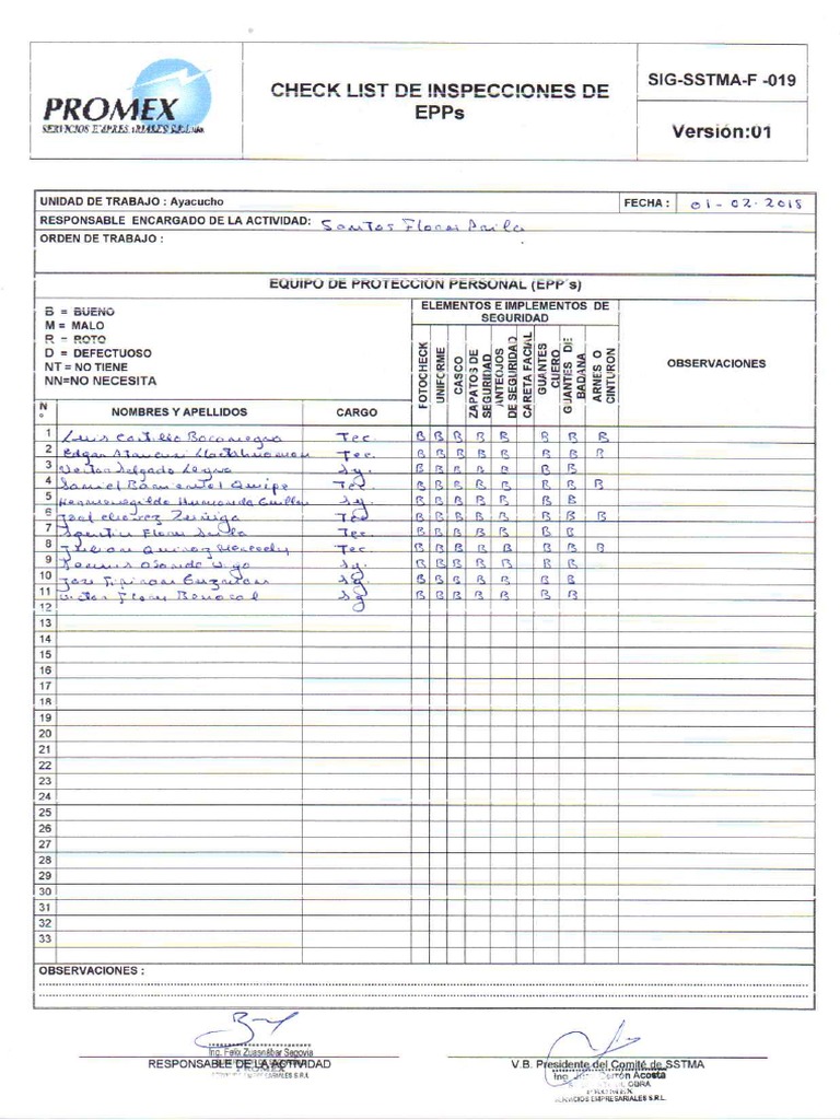 Check List Inspecciones de EPP's | PDF