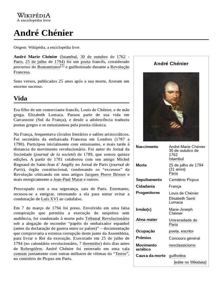 André Chénier: Poeta e Revolucionário | PDF | História