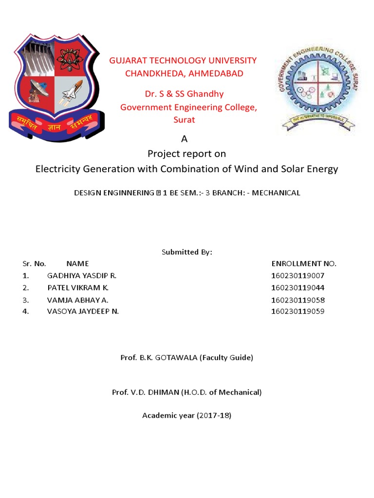 A Project Report On Electricity Generation With Combination of Wind and ...