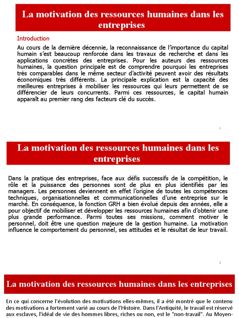 Chapitre I La Motivation Des Ressources Humaines École Classique | PDF ...