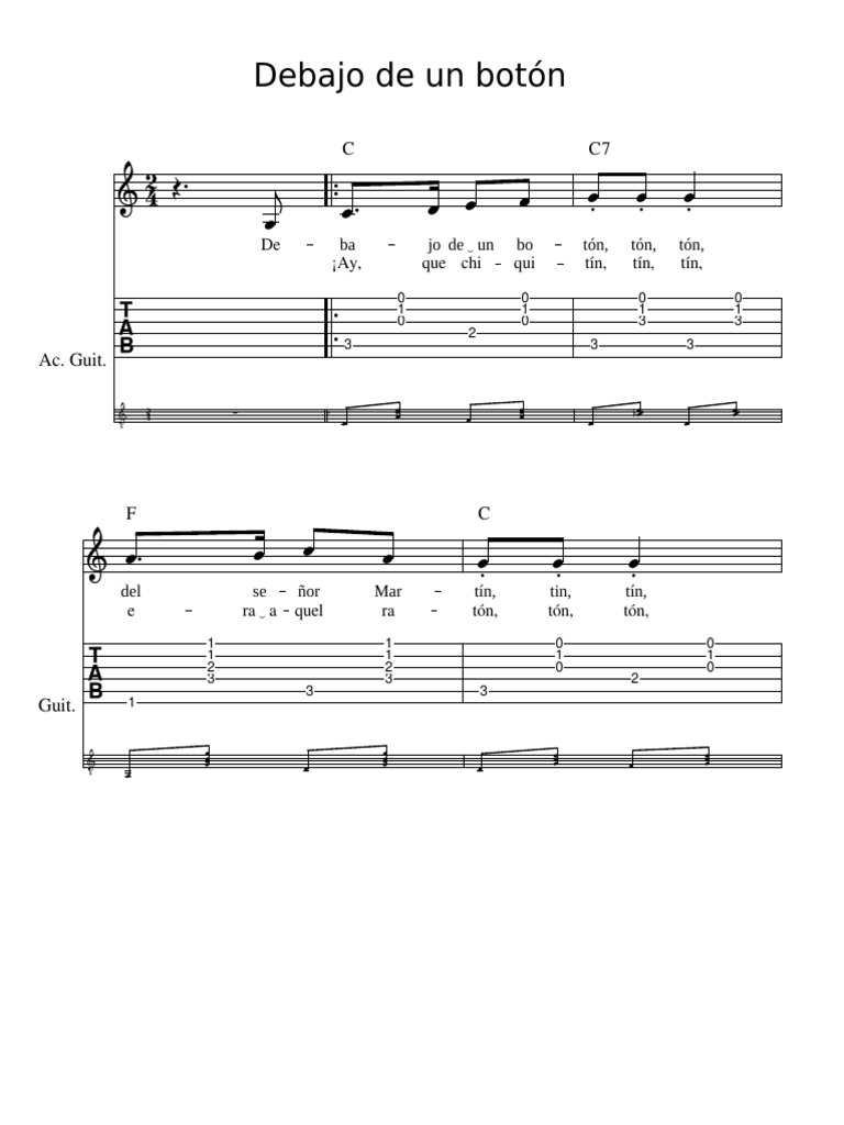 Acordes y letra de "Debajo de un botón" | PDF