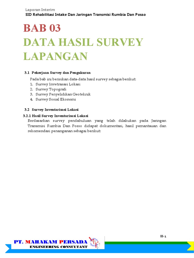 Bab Iii Data Hasil Survey Lapangan | PDF