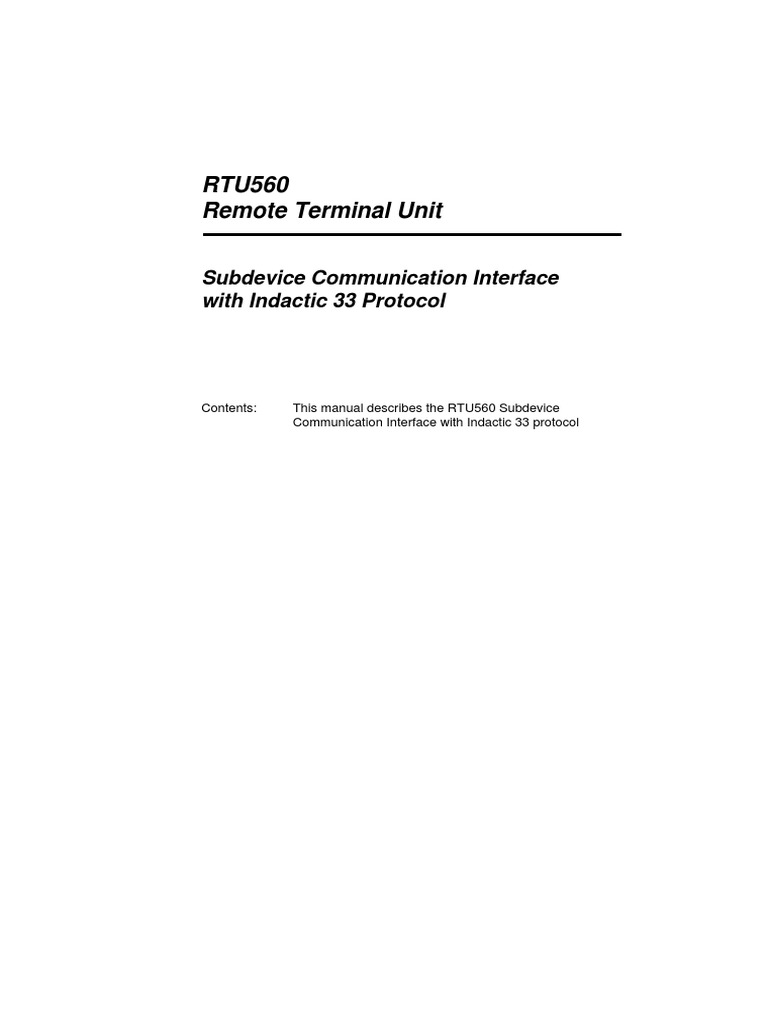 RTU560 Remote Terminal Unit: Subdevice Communication Interface With Indactic 33 Protocol | PDF ...