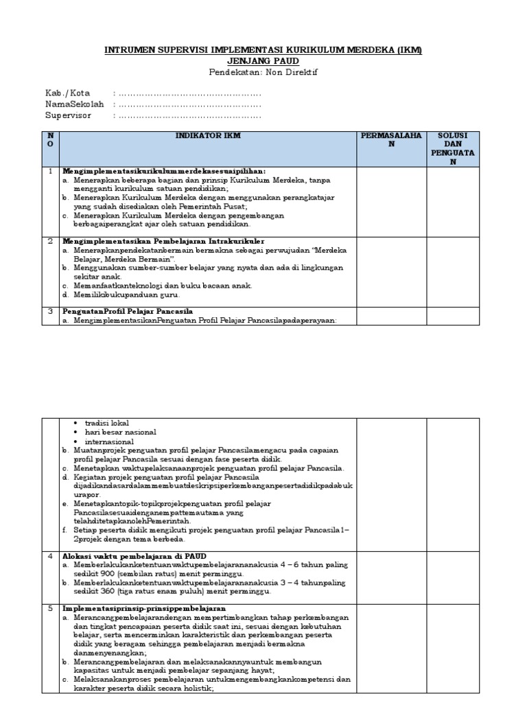 Instrumen Supervisi Implementasi Kurikulum Merdeka | PDF | Karier & Perkembangan | Seni