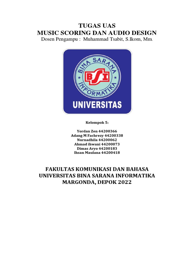 KELOMPOK 5 44.5i.01 - AUDIO TREATMENT MUSIC SCORING DAN AUDIO DESIGN | PDF