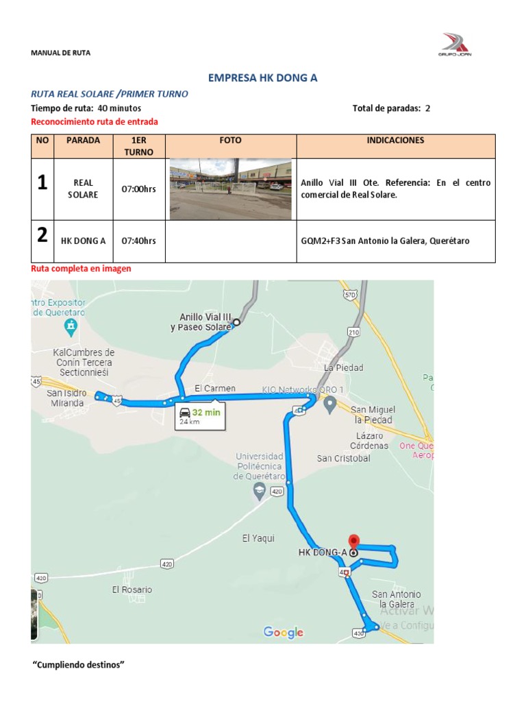 Rutas HK Dong A en Querétaro | PDF