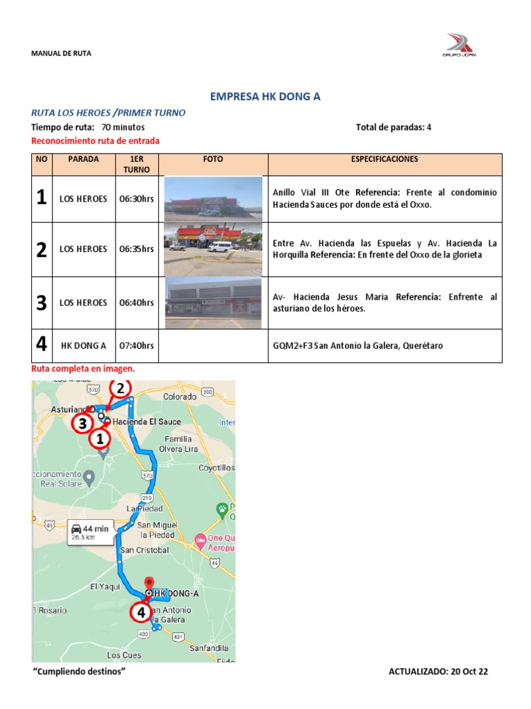 Rutas de HK Dong A en Querétaro | PDF