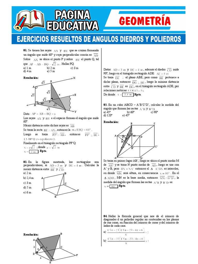 Ejercicios Resueltos de Angulos Diedros y Poliedros Pagina Educativa ...