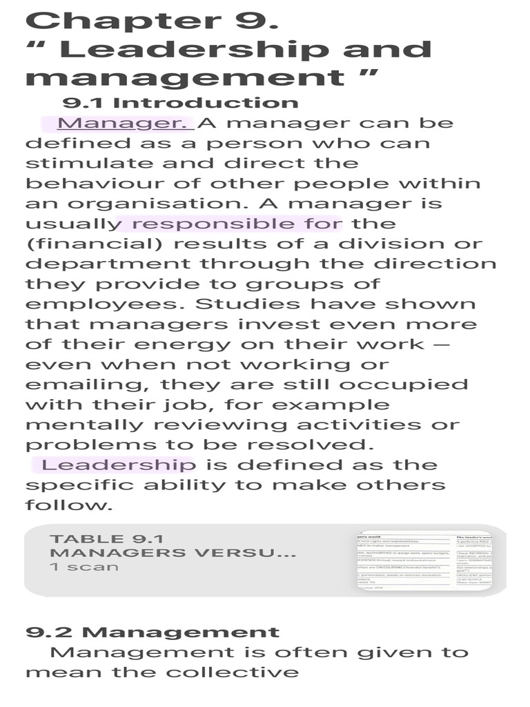 Chapter 9. " Leadership and Management " | PDF
