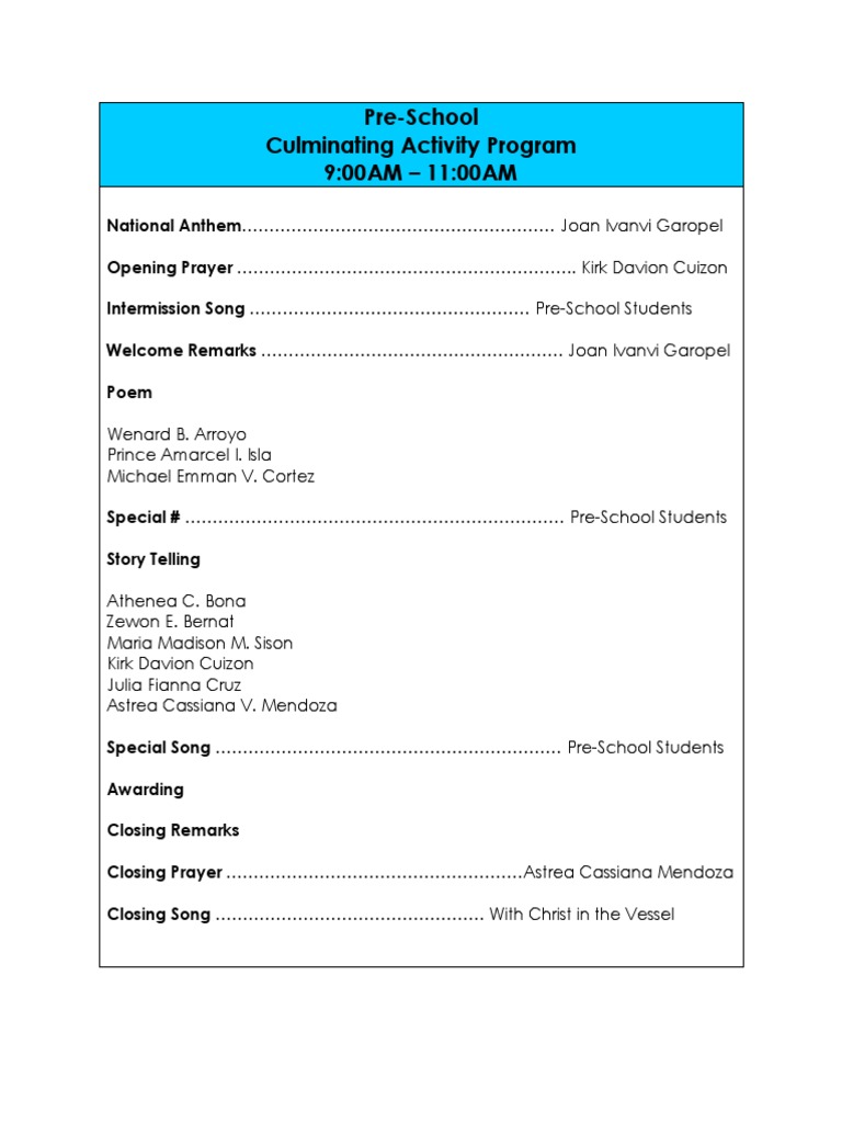 Pre School Program | PDF | Art