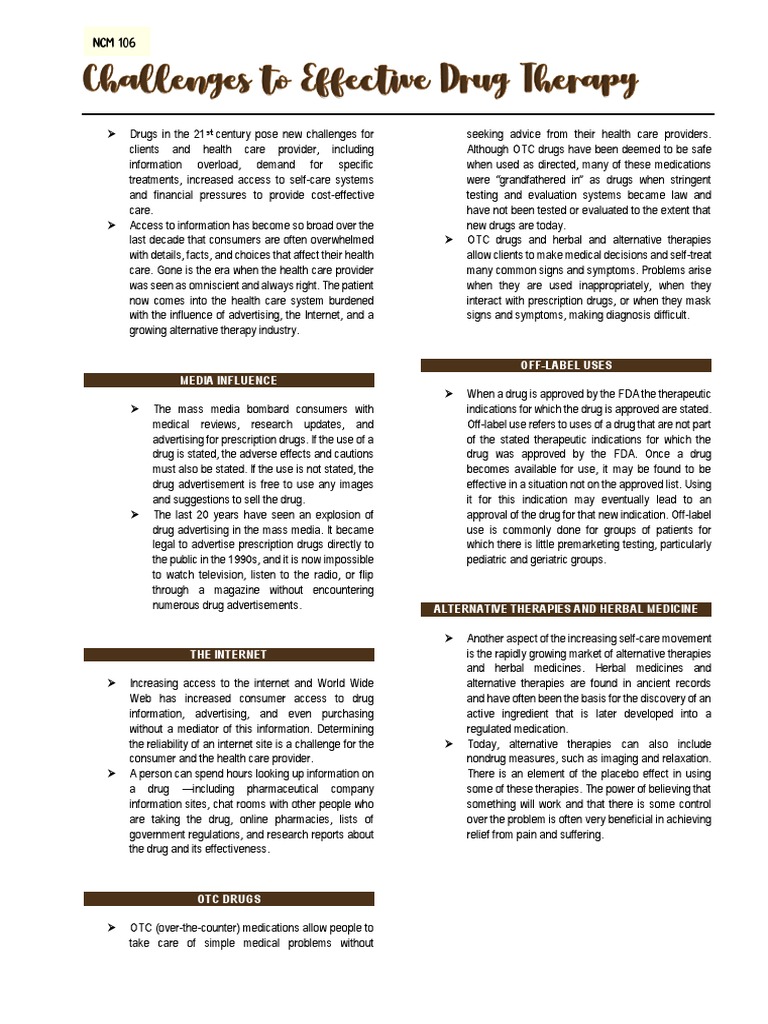 NCM 106 - Challenges To Effective Drug Therapy | PDF | Health ...