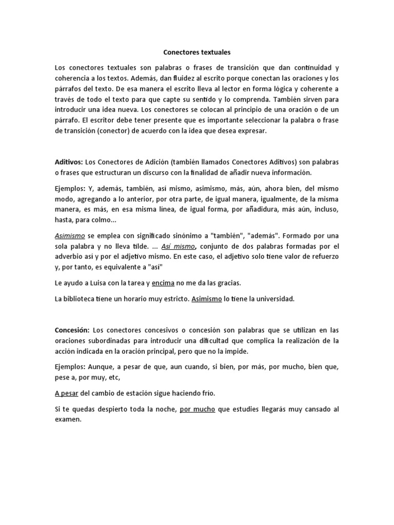 Conectores Textuales | PDF | Adverbio