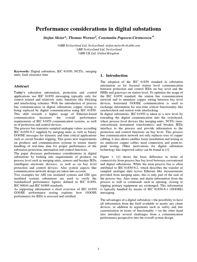 Performance Considerations in Digital Substations 4CAE000230 Rev | PDF ...