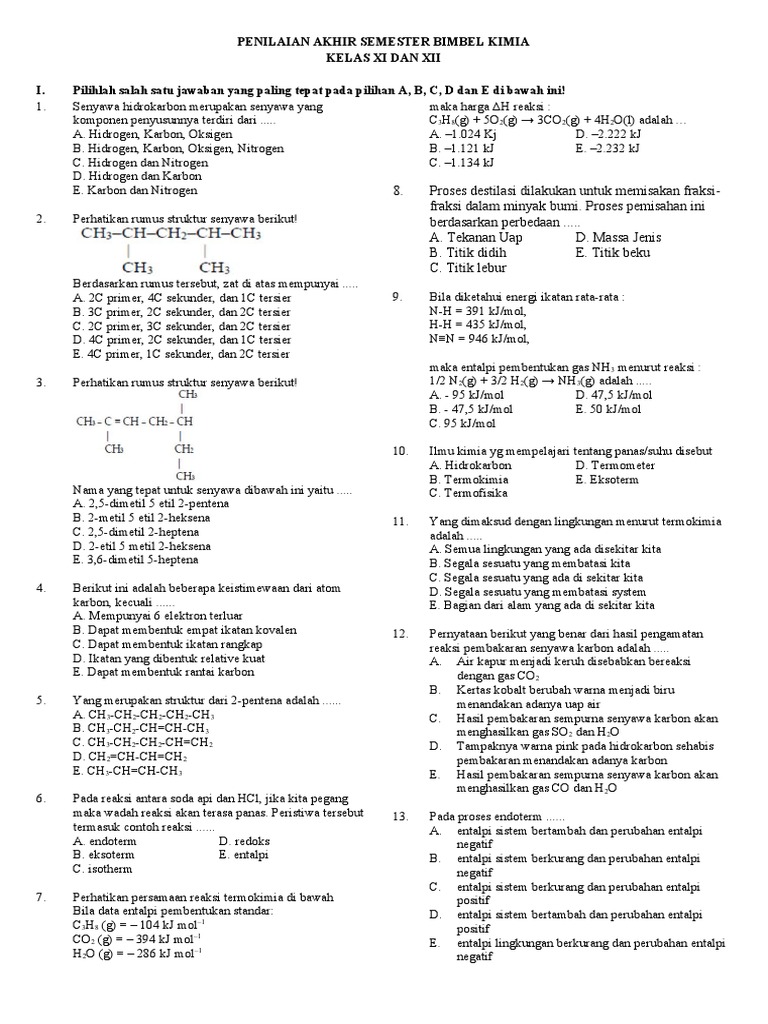 Pas Kimia Bimbel Xi Xii | PDF
