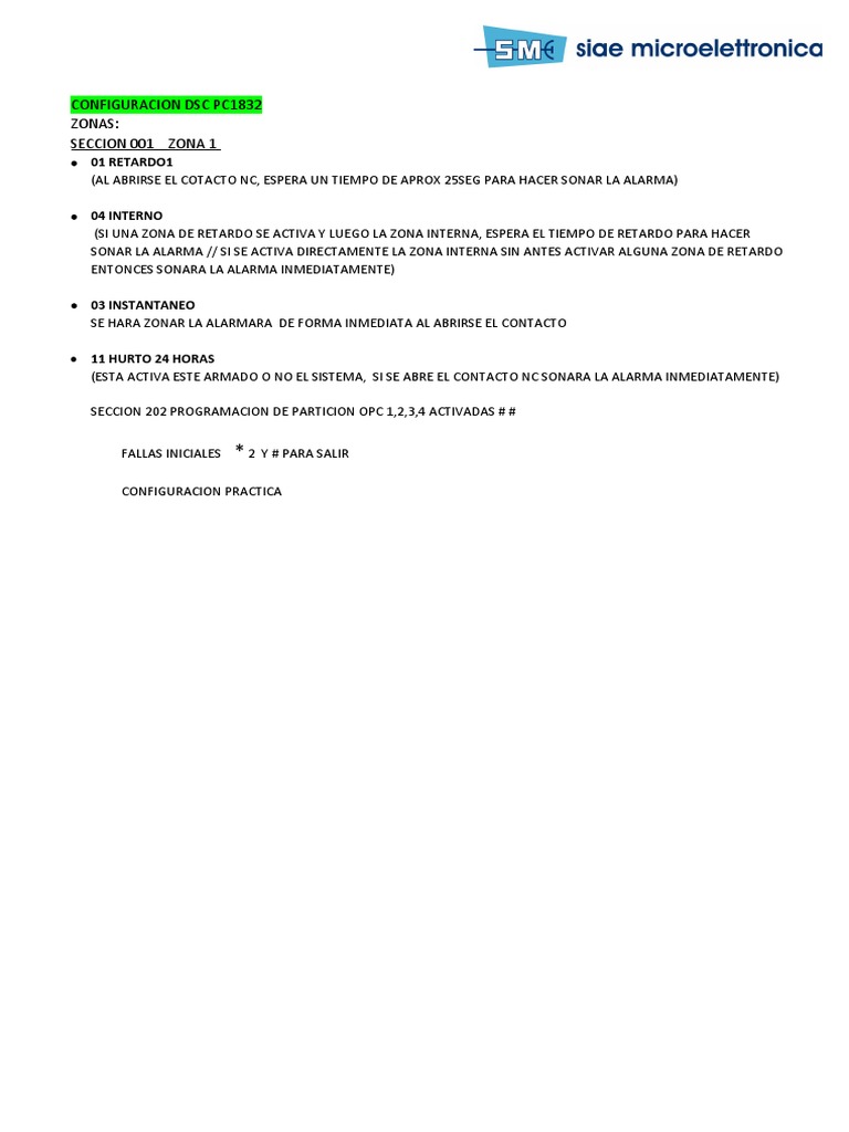 Configuracion de DSC PC1832 | PDF