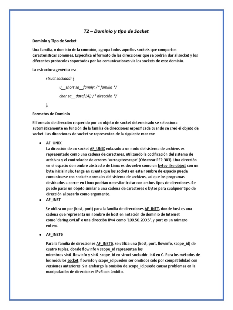 Dominio y Tipo de Socket | PDF | Zócalo de red | Informática