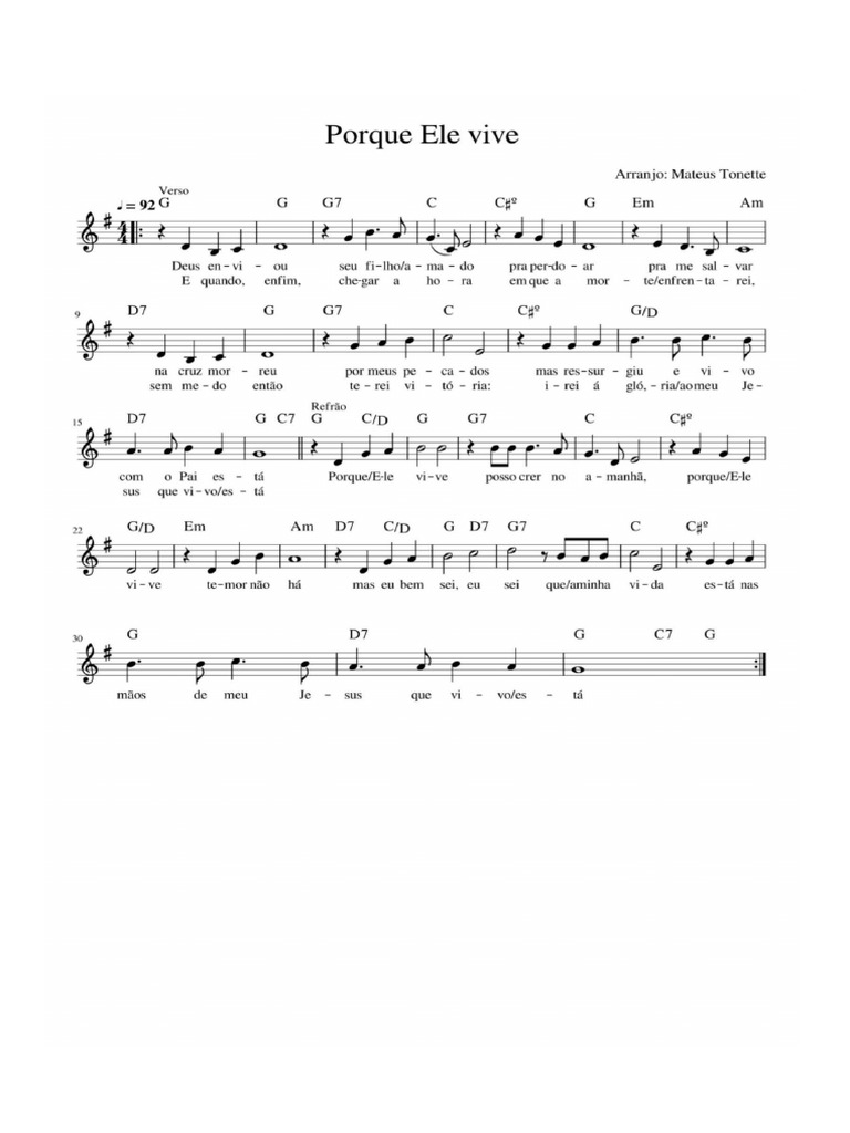 Porque Ele Vive - Partitura | PDF