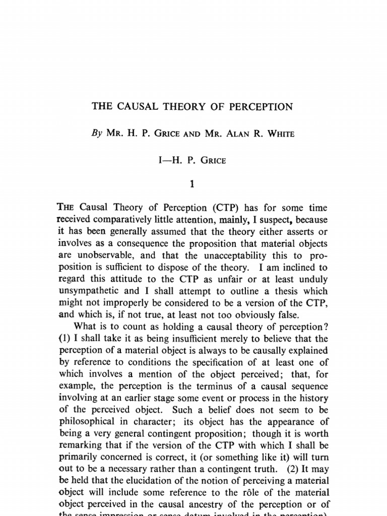 The Causal Theory of Perception Analyzed | PDF | Causality | Logical ...