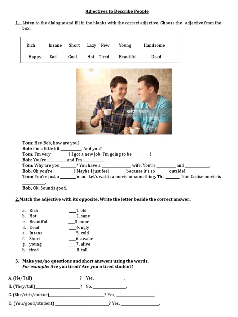 Adjectives To Describe People Handout Picture Description Exercises ...