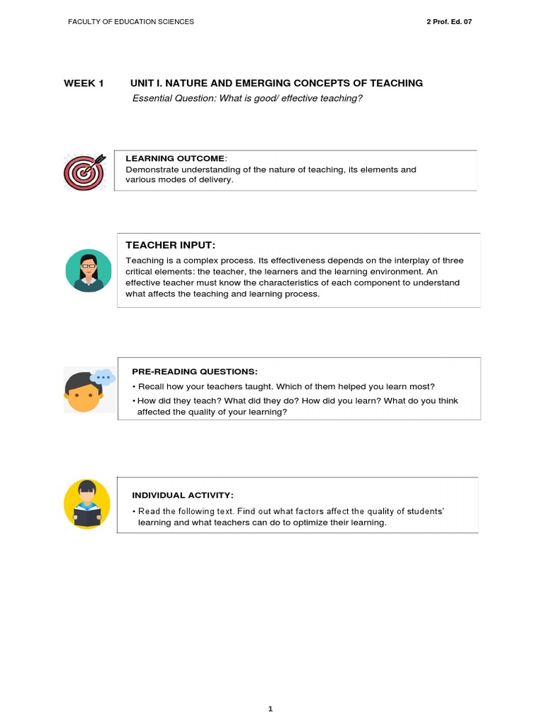 Week 1 Nature and Emerging Concepts of Teaching | PDF | Teaching Method ...