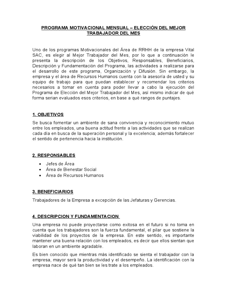 Programa Motivacional Mensual - Seminario (Exp) | PDF | Gestión de recursos humanos | Business