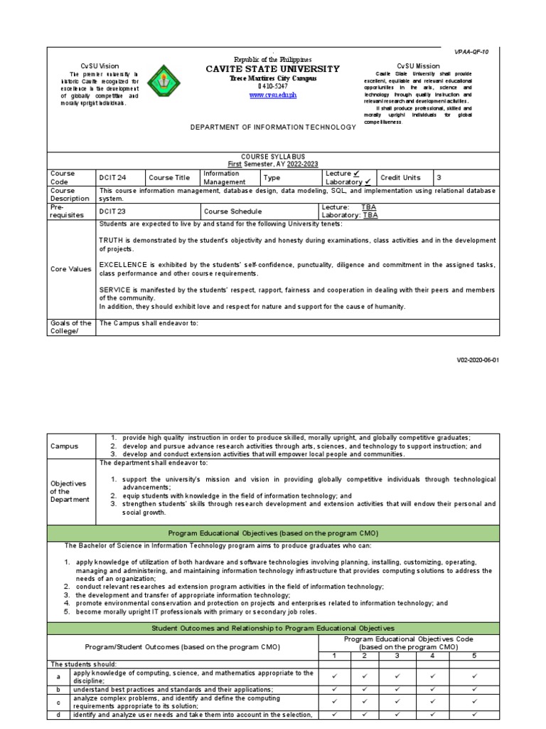 Database Management Course Syllabus | PDF | Databases | Information ...