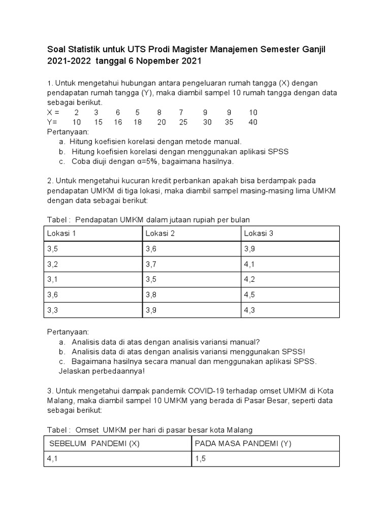 Soal UTS Statistik Magister Manajemen | PDF