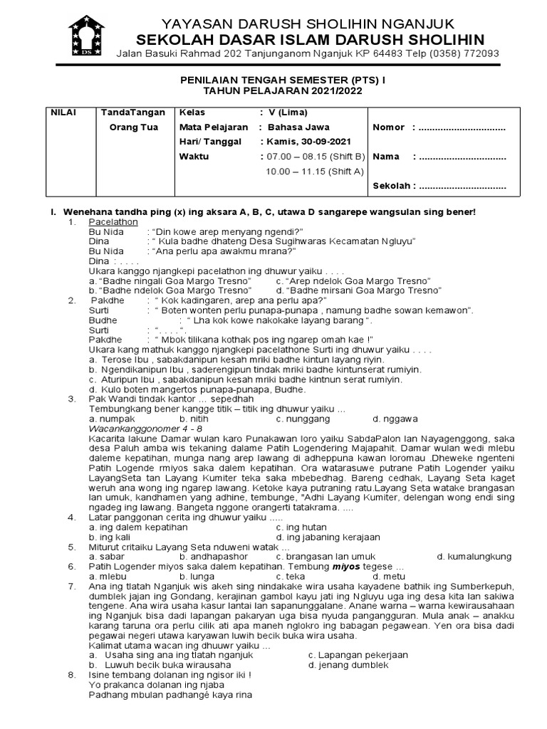 Soal PTS B.jawa | PDF