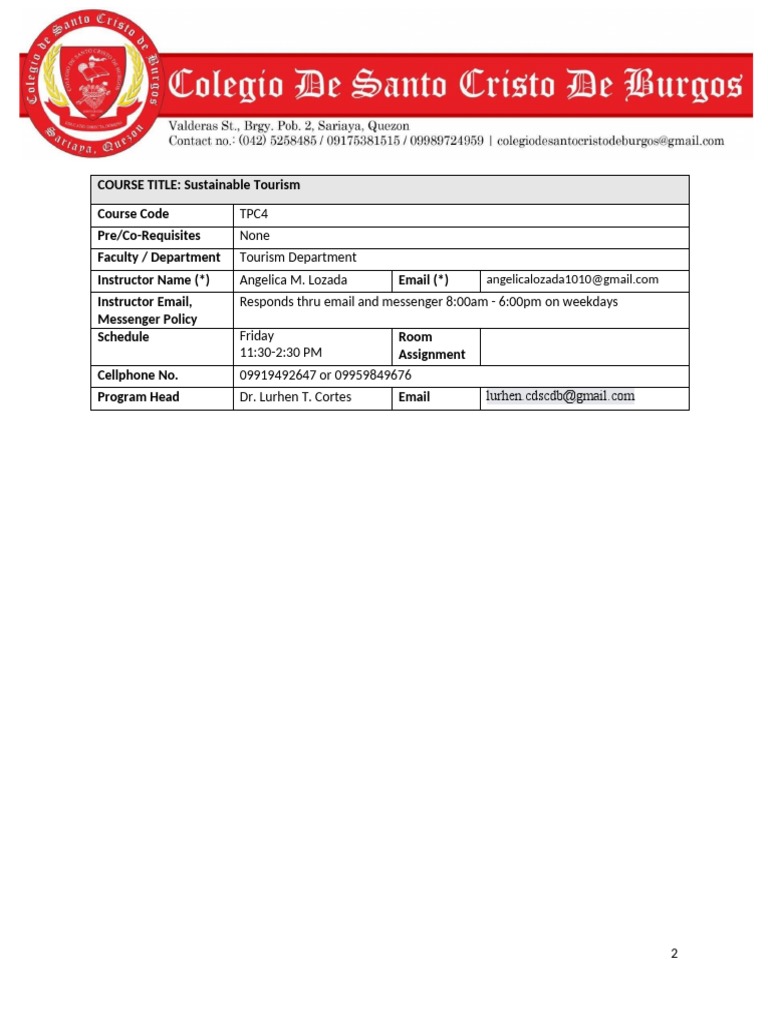.Sustainable Tourism Course Outline | PDF | Educational Assessment ...