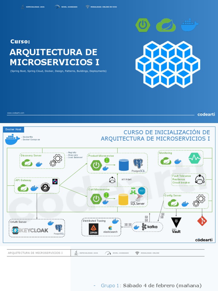 Brochure Curso Arquitectura de Microservicios I | PDF | Java (lenguaje de programación) | Bases ...