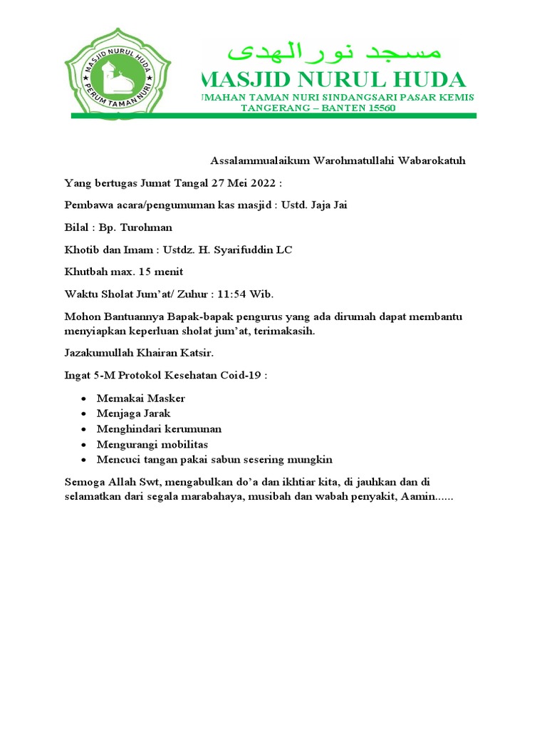 Kop Surat Masjid Nurul Huda | PDF