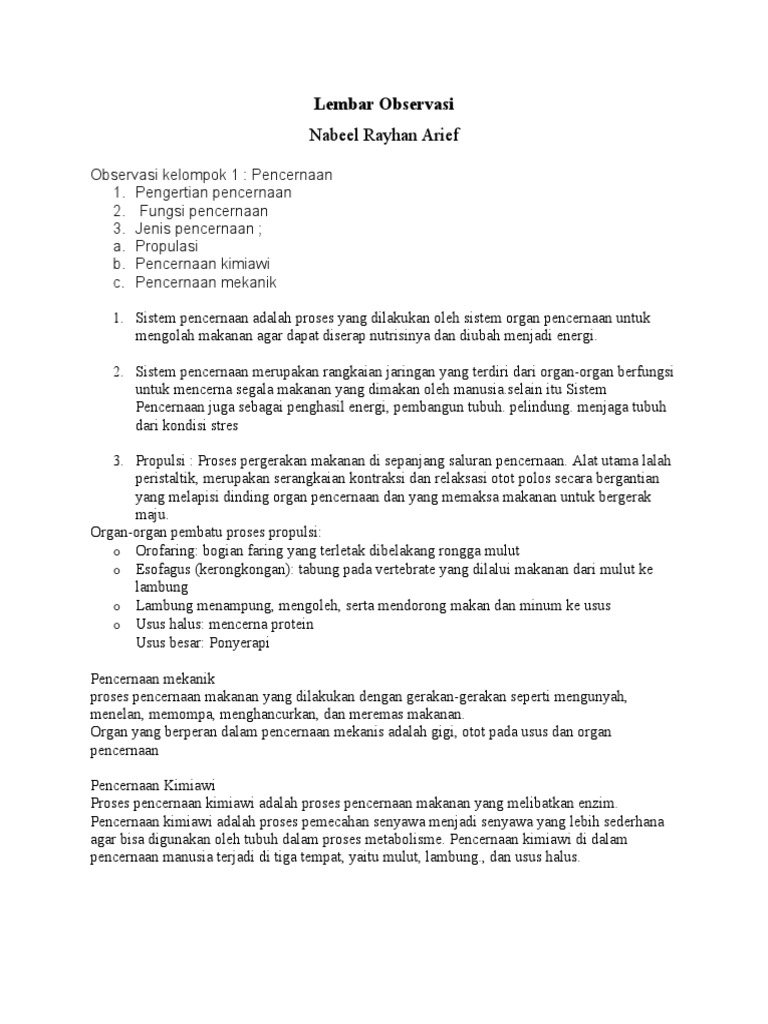 Nabeel Rayhan Arief: Lembar Observasi | PDF