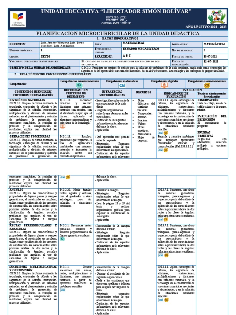 Plan Matematica - 2 Parcial - Sexto | PDF | Números | Evaluación