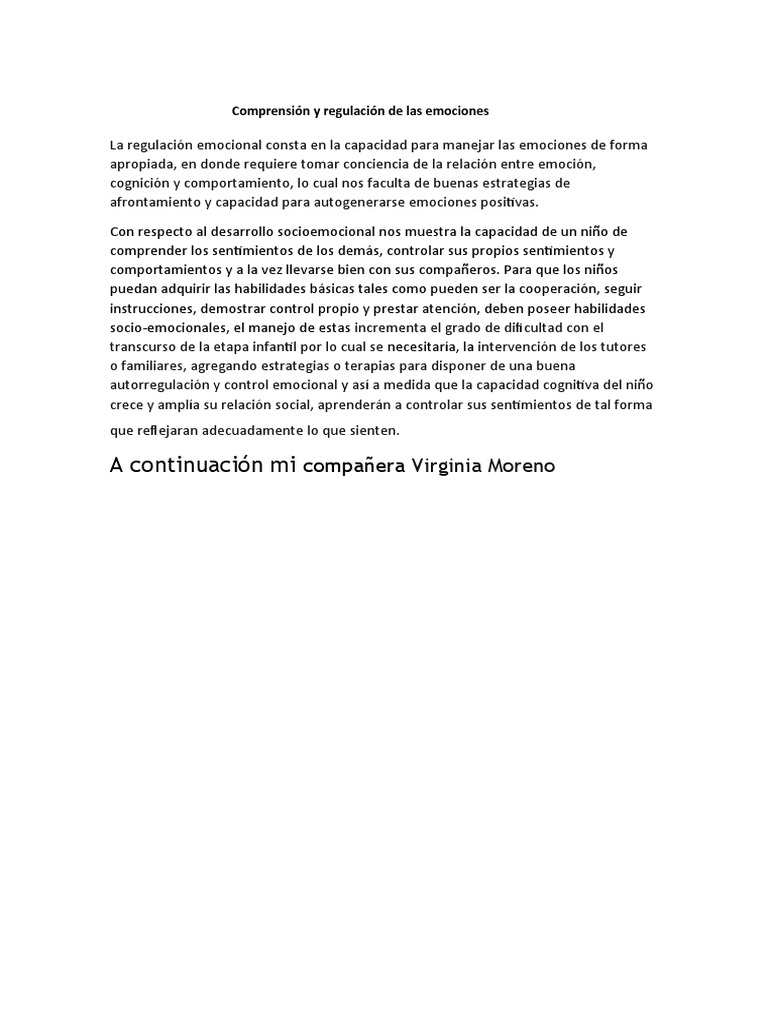 Comprensión Y Regulación De Las Emociones Pdf