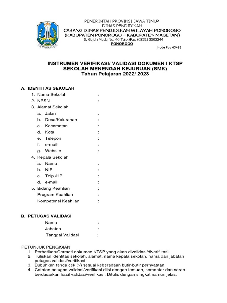 REV-01 - Instrumen Validasi KTSP 2022-2023 | PDF