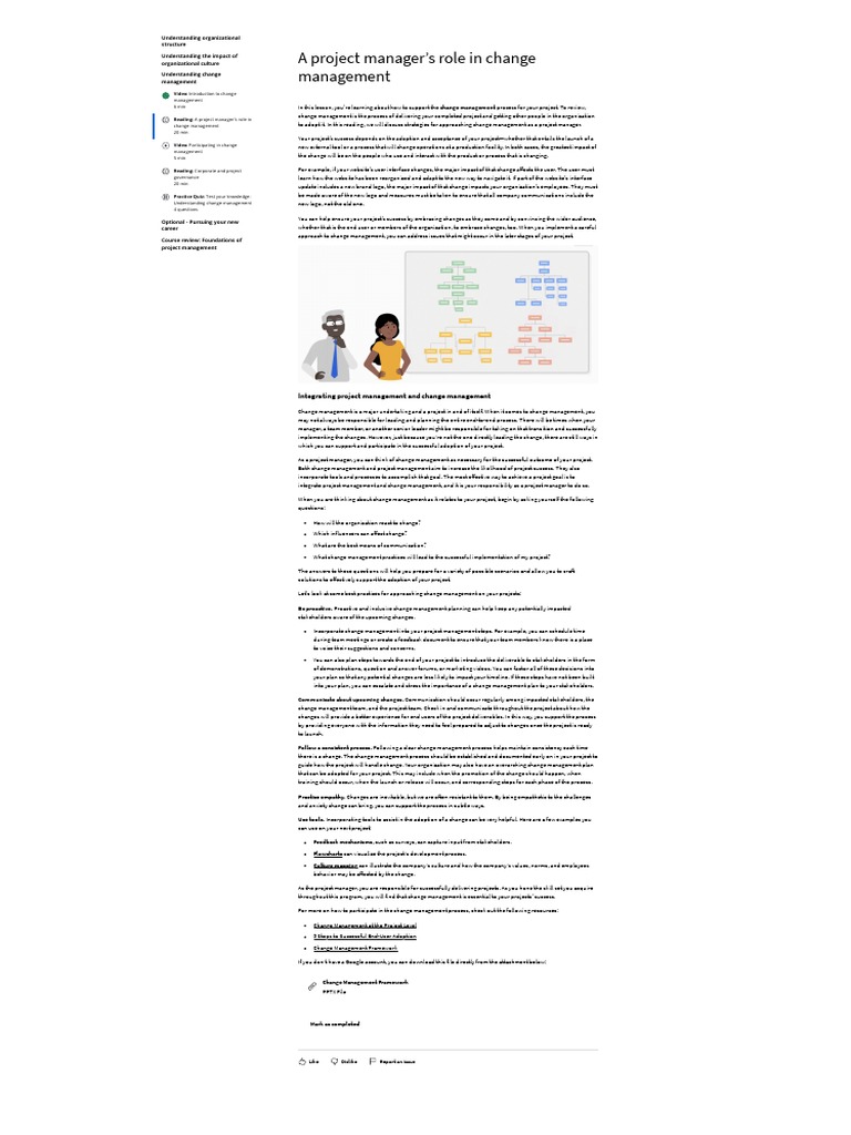 A Project Manager's Role in Change Management - Coursera | PDF | Change ...