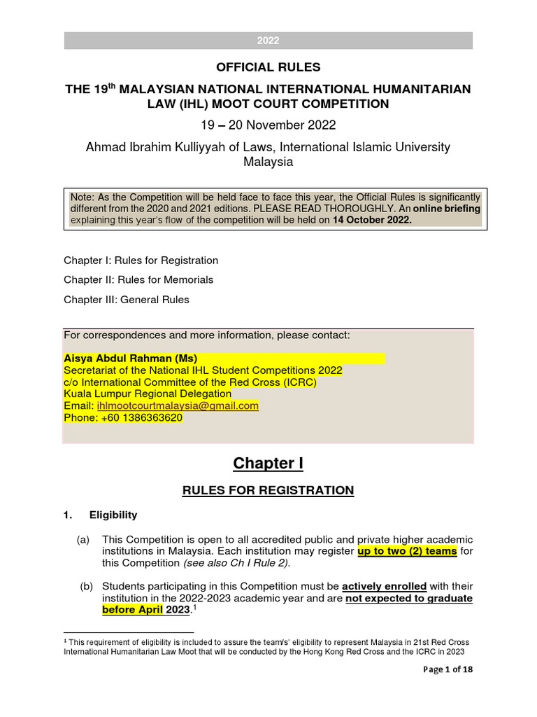 Updated 260922 Ihl Moot Court Competition 2022 Rules | PDF | Justice ...