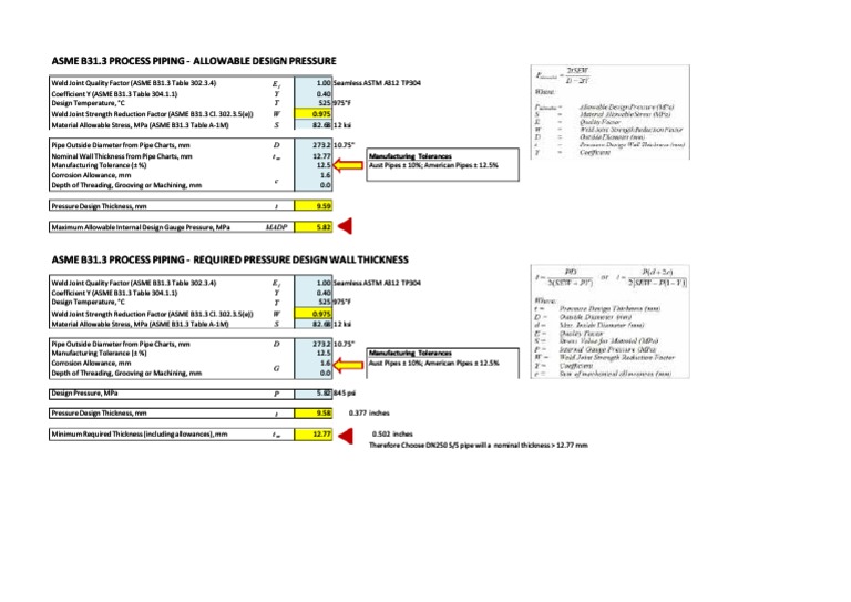 Asme B31.3 Process Piping - Asme B31.3 Process Piping - Allowable Design Pressureallowable ...